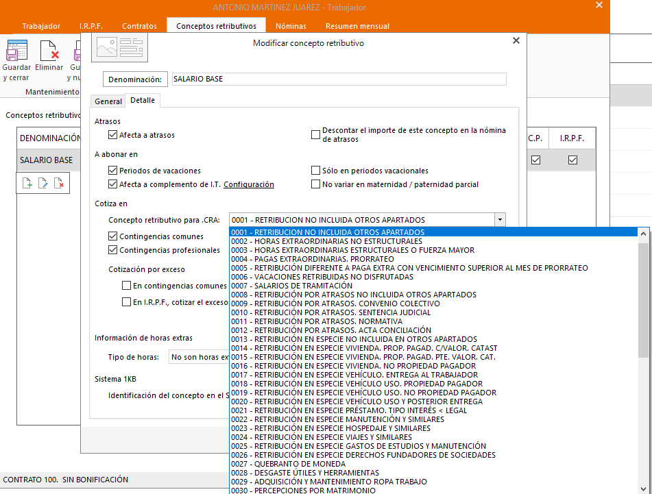 N1072 - ¿Qué código CRA se puede indicar en un concepto retributivo ...