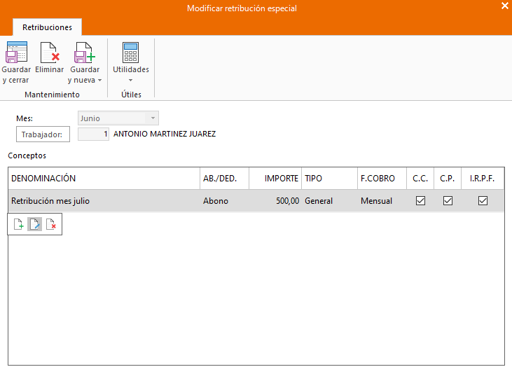 N662 - ¿Cómo modificar una retribución especial de mes? – Software DELSOL