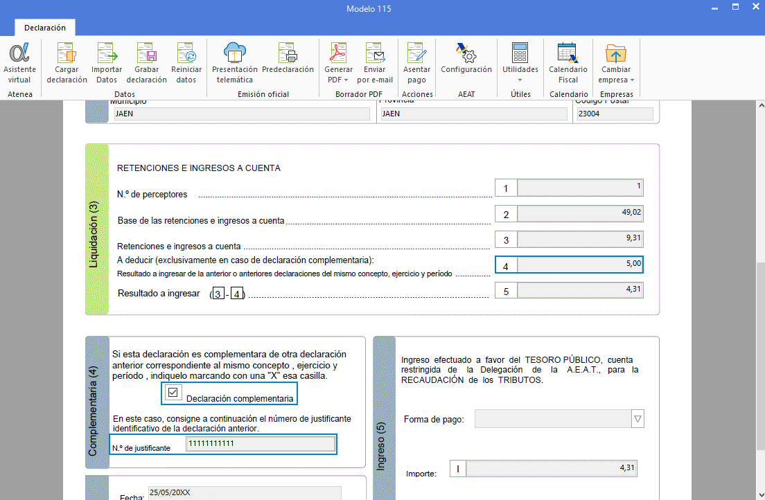 C2623 - ¿Cómo genero una declaración complementaria del modelo 115? – Software DELSOL