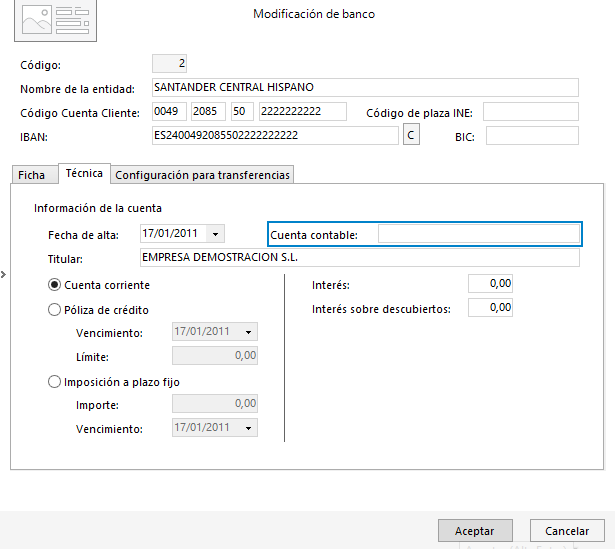 N798 - ¿Dónde introducir la cuenta contable de la cuenta del banco ...
