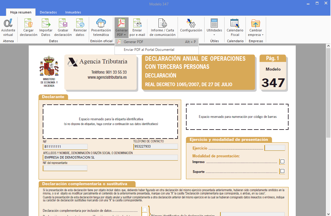C169 - ¿Cómo se genera el borrador del modelo 347 en PDF? – Software DELSOL